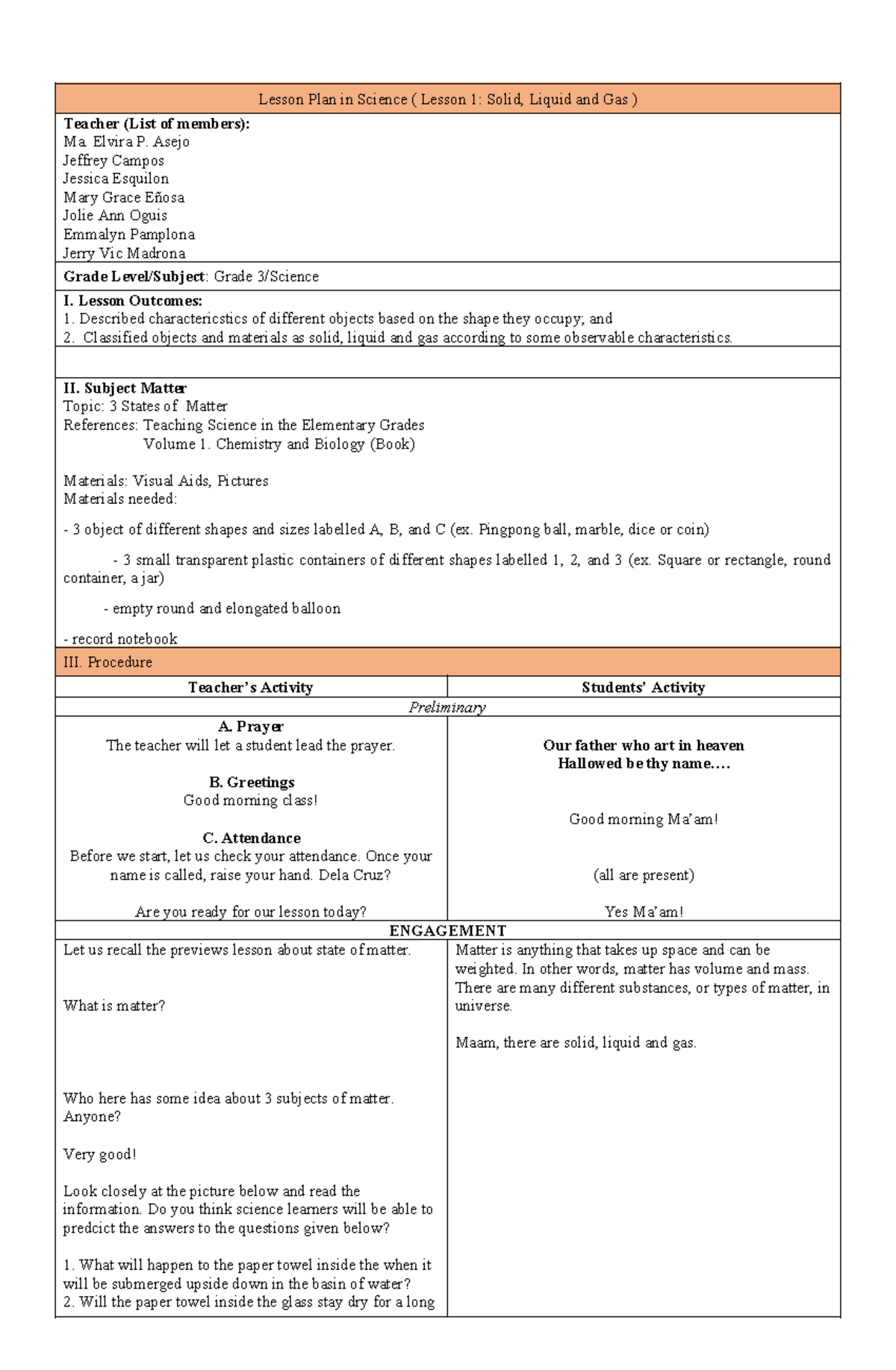 Grade 3 Science LP: Lesson 1 - Understanding Solid, Liquid, and Gas ...
