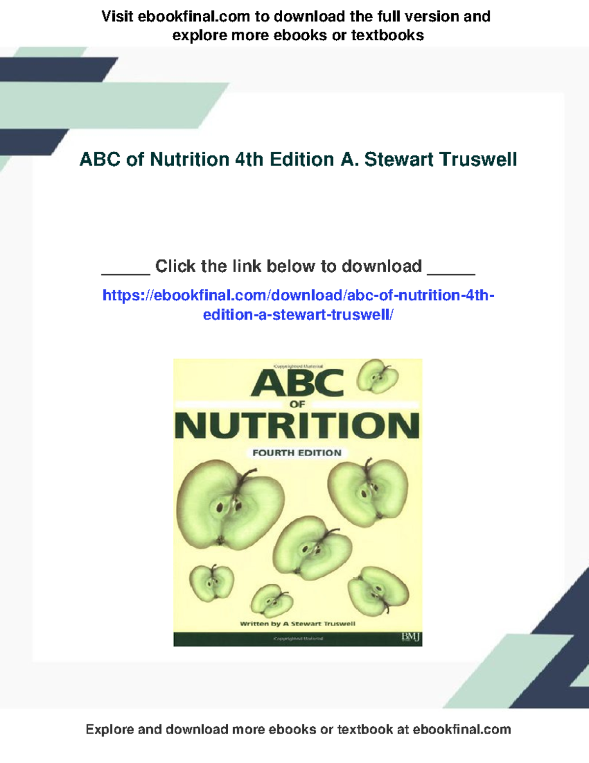 ABC of Nutrition 4th Edition by A. Stewart Truswell - Key Insights ...