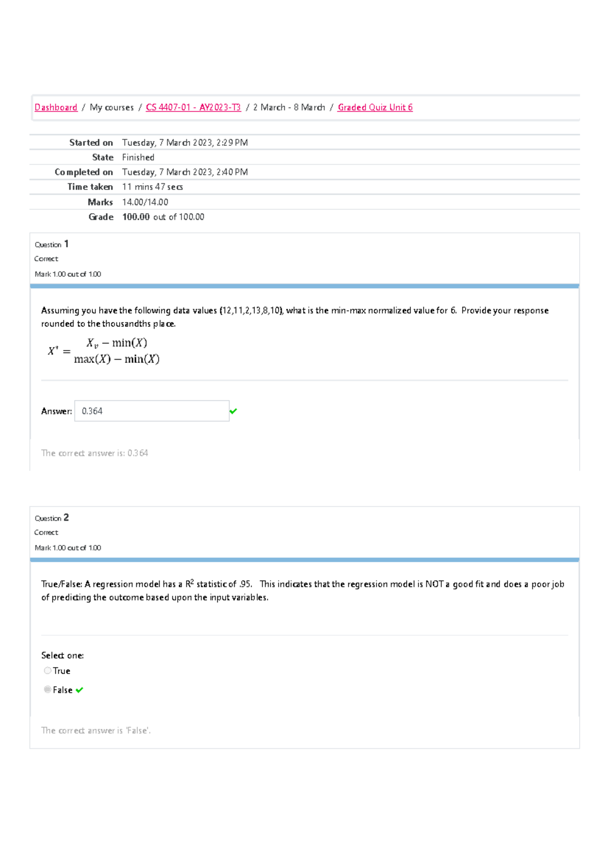 CS 4407 Graded Quiz Unit 6 Review and Results Analysis - Studocu