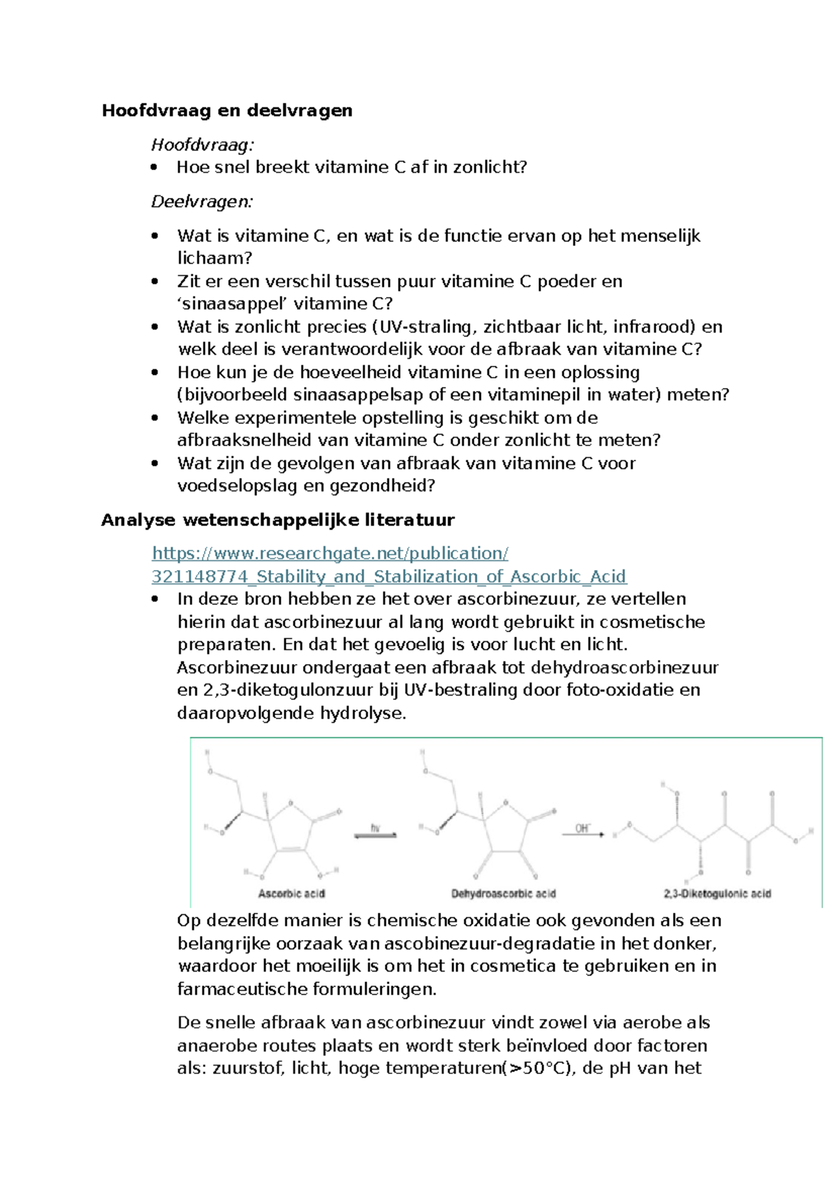 PWS BM1 - Onderzoek naar de Afbraak van Vitamine C onder Zonlicht ...