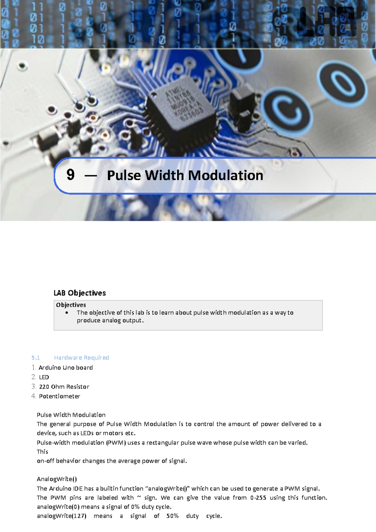 CCCN321 Lab#09: Exploring Pulse Width Modulation with Arduino - Studocu