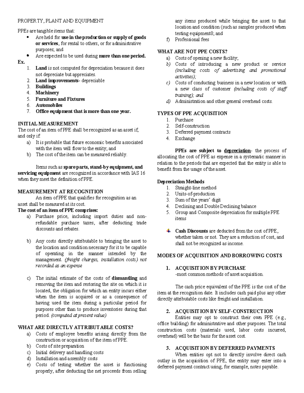 PROPERTY, PLANT AND EQUIPMENT (PPE) NOTES: A Comprehensive Guide - Studocu