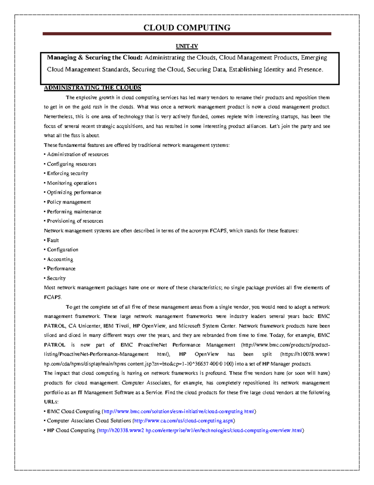 CC(U4) - Managing and Securing the Cloud: Key Concepts and Standards ...