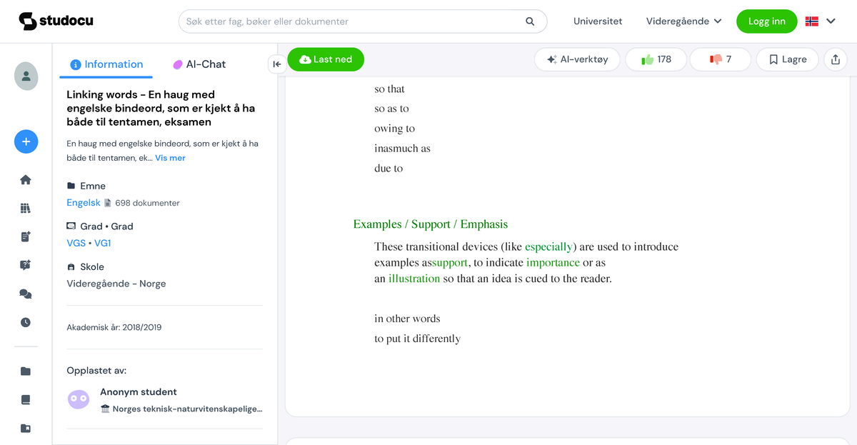 Linking words - En haug med engelske bindeord, som er kjekt å ha både ...