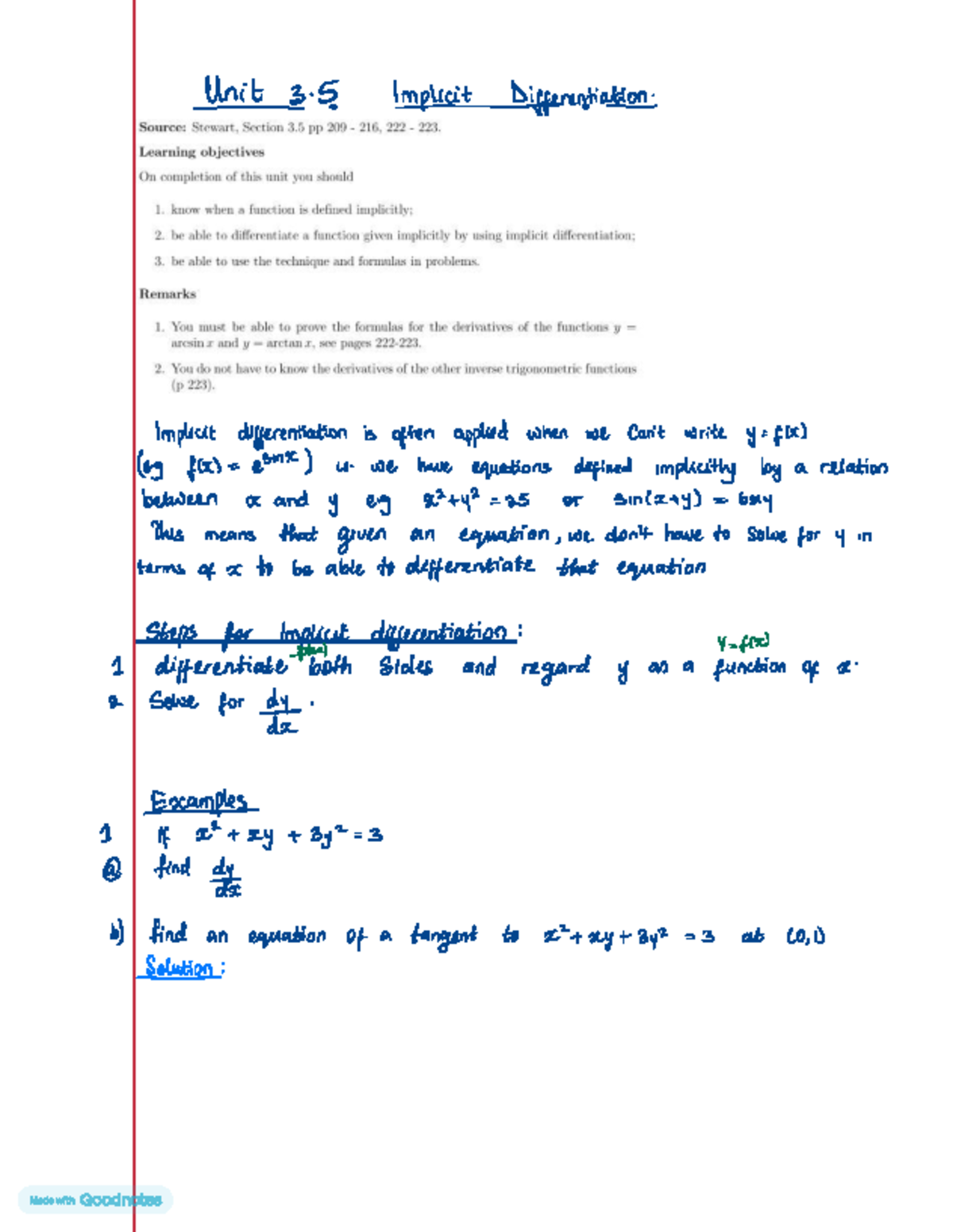 Unit 3: Implicit Differentiation Lecture Notes - Studocu