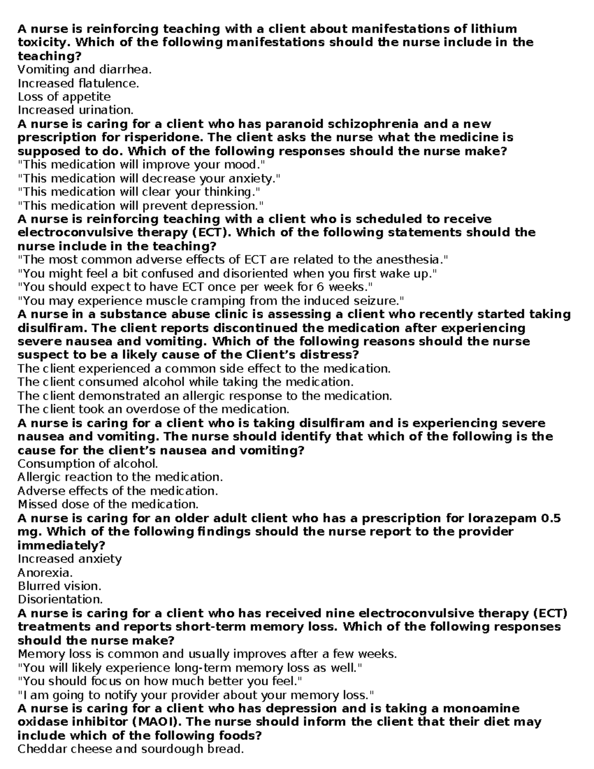 Test 4 Mental Health - Key Concepts and Nursing Interventions - Studocu