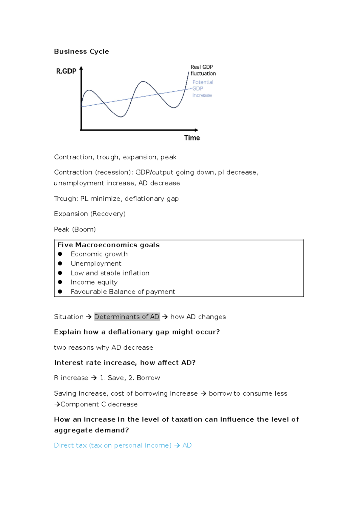 经济周期 AD AS 笔记 - Business Cycle Overview and Analysis - Studocu
