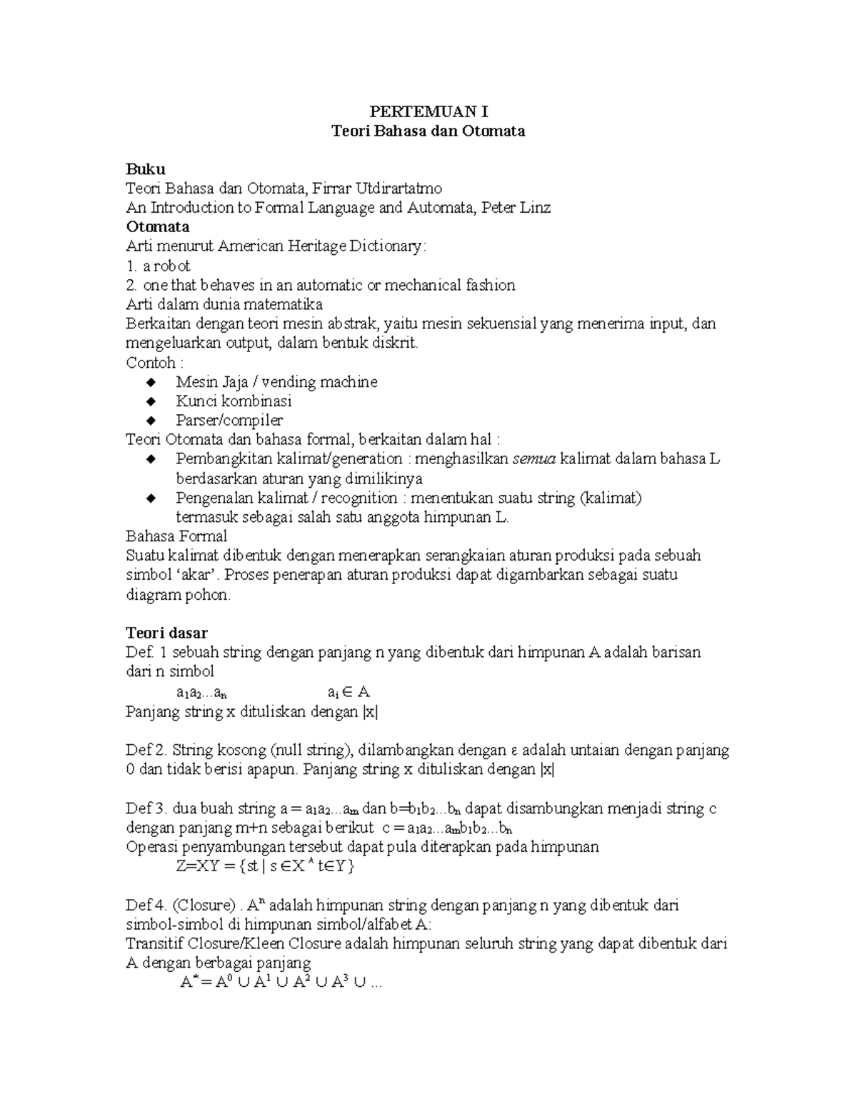 Modul TBO-1: Teori Bahasa dan Otomata, Finite State Automata, DFA - Studocu
