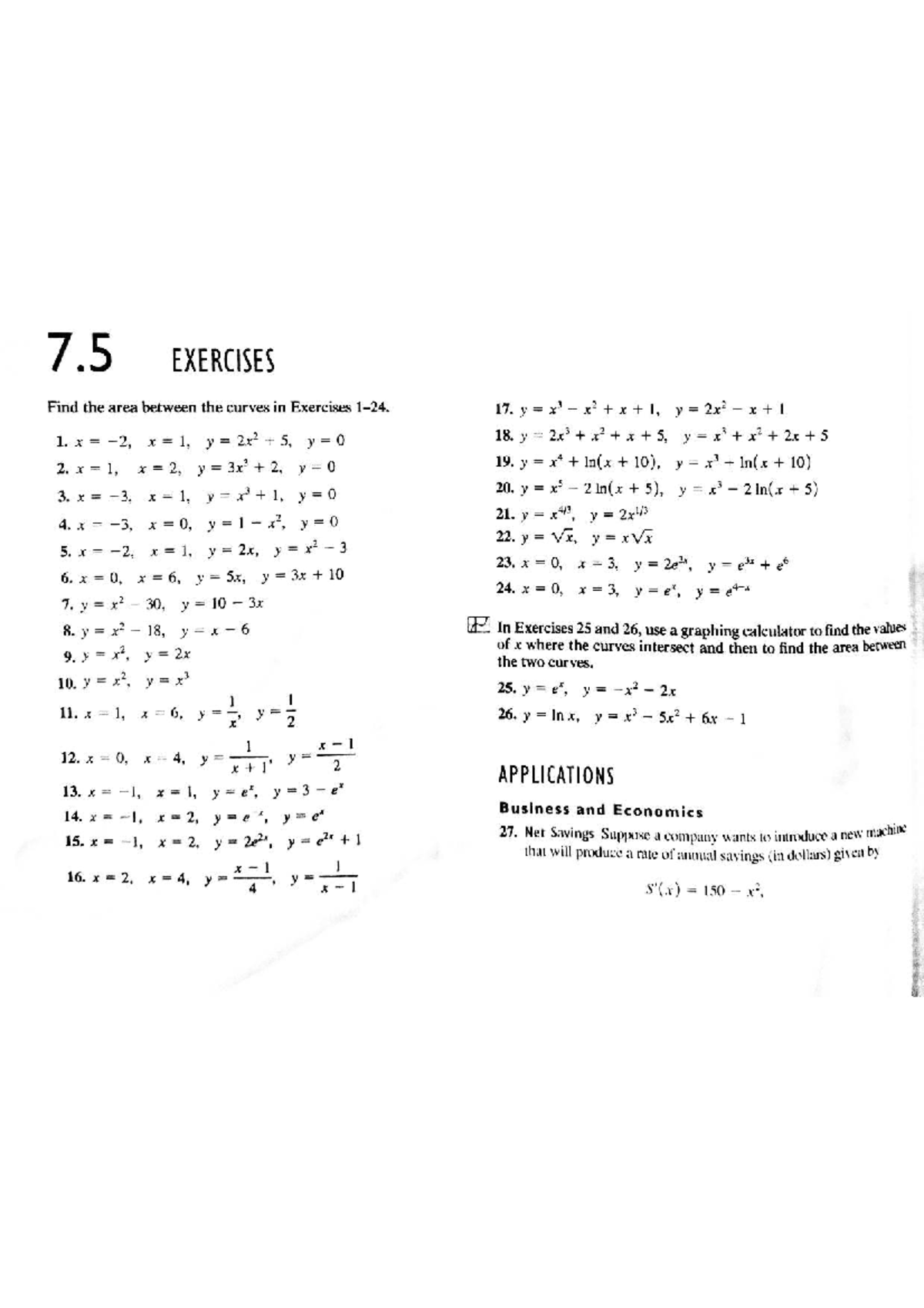 Tutorial 3 - Questions and Final Answers (Textbook) - 7 EXERCISES Find the area between the ...