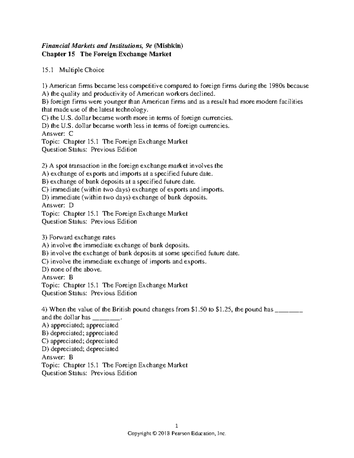 Chapter 15: Practice Questions on the Foreign Exchange Market - Studocu