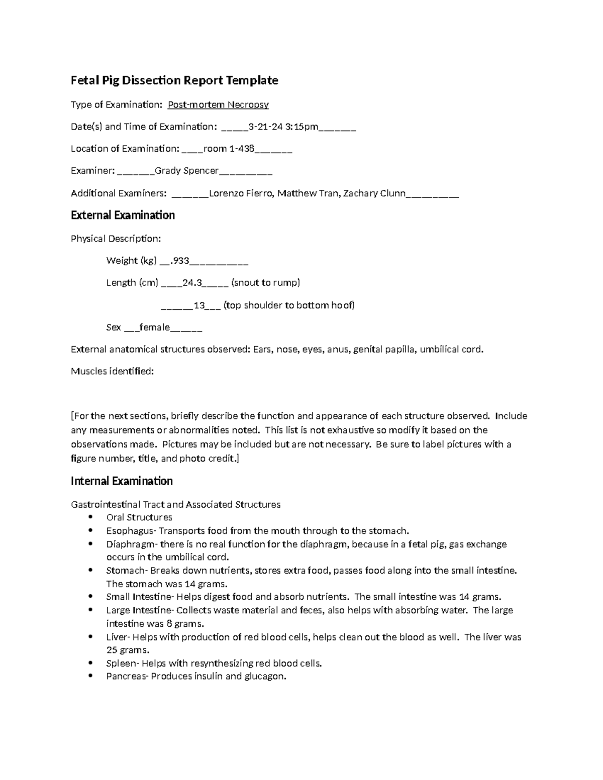 Fetal Pig Dissection Report - Post-Mortem Necropsy Analysis - Studocu