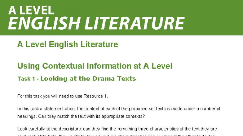 A Level English Literature: Contextual Analysis of Drama & Poetry Texts ...