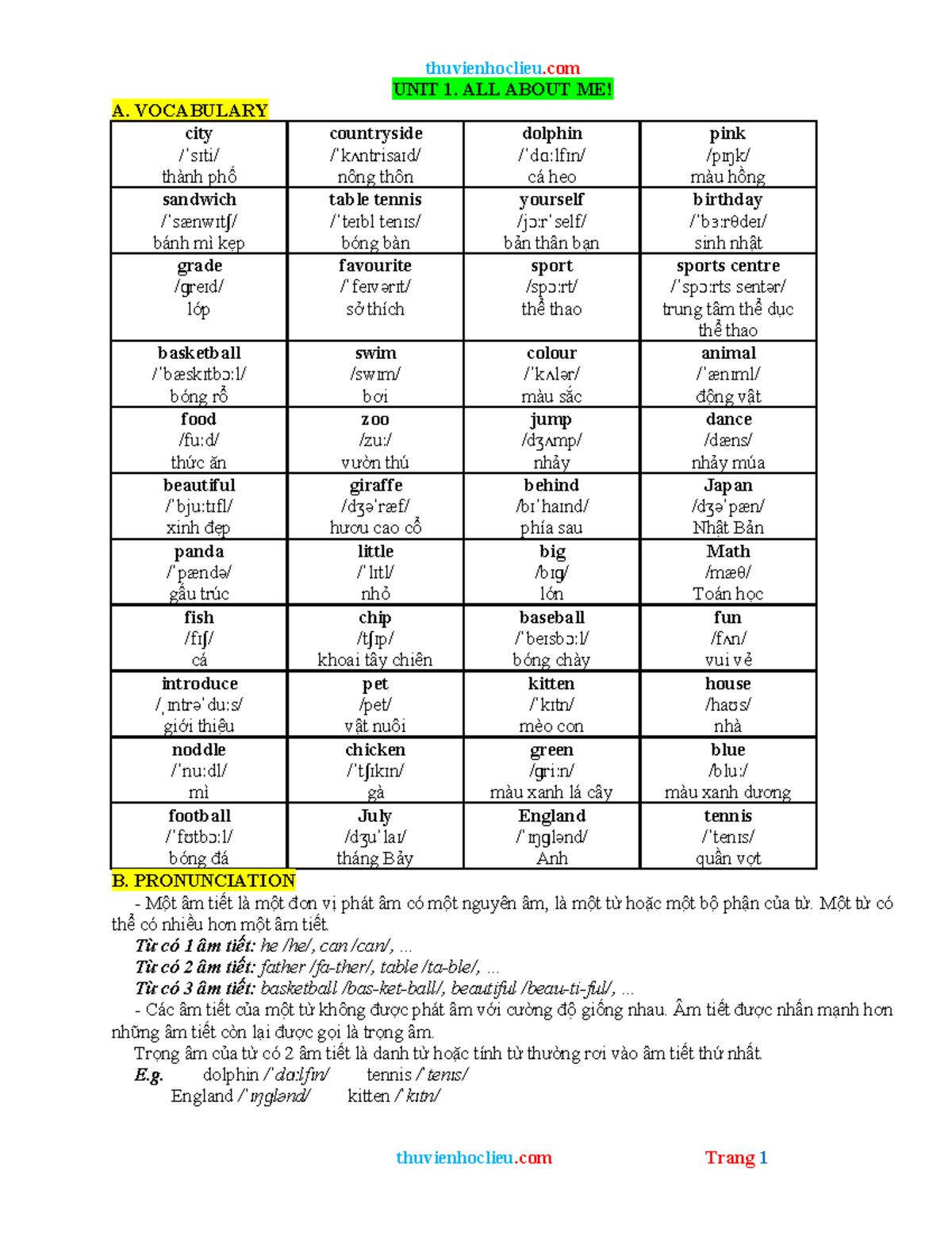 Unit 1 Vocabulary & Grammar Practice for Grade 5 (ENG101) - Studocu