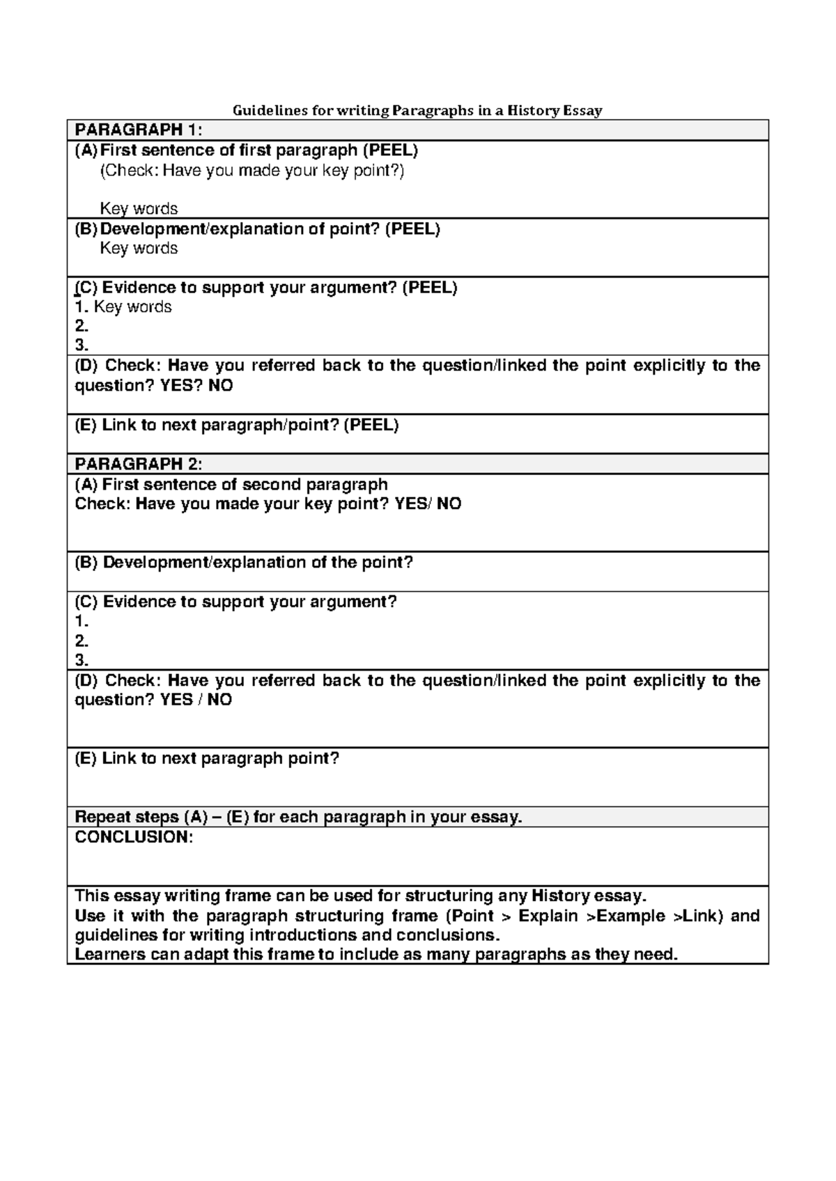 Guidelines for Writing Paragraphs in a History Essay - Studocu