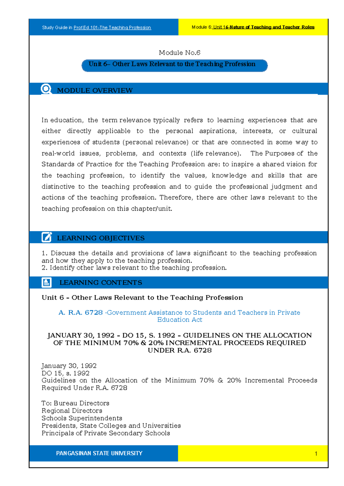 Module 6: Study Guide on Teaching Roles & Relevant Laws in Education ...