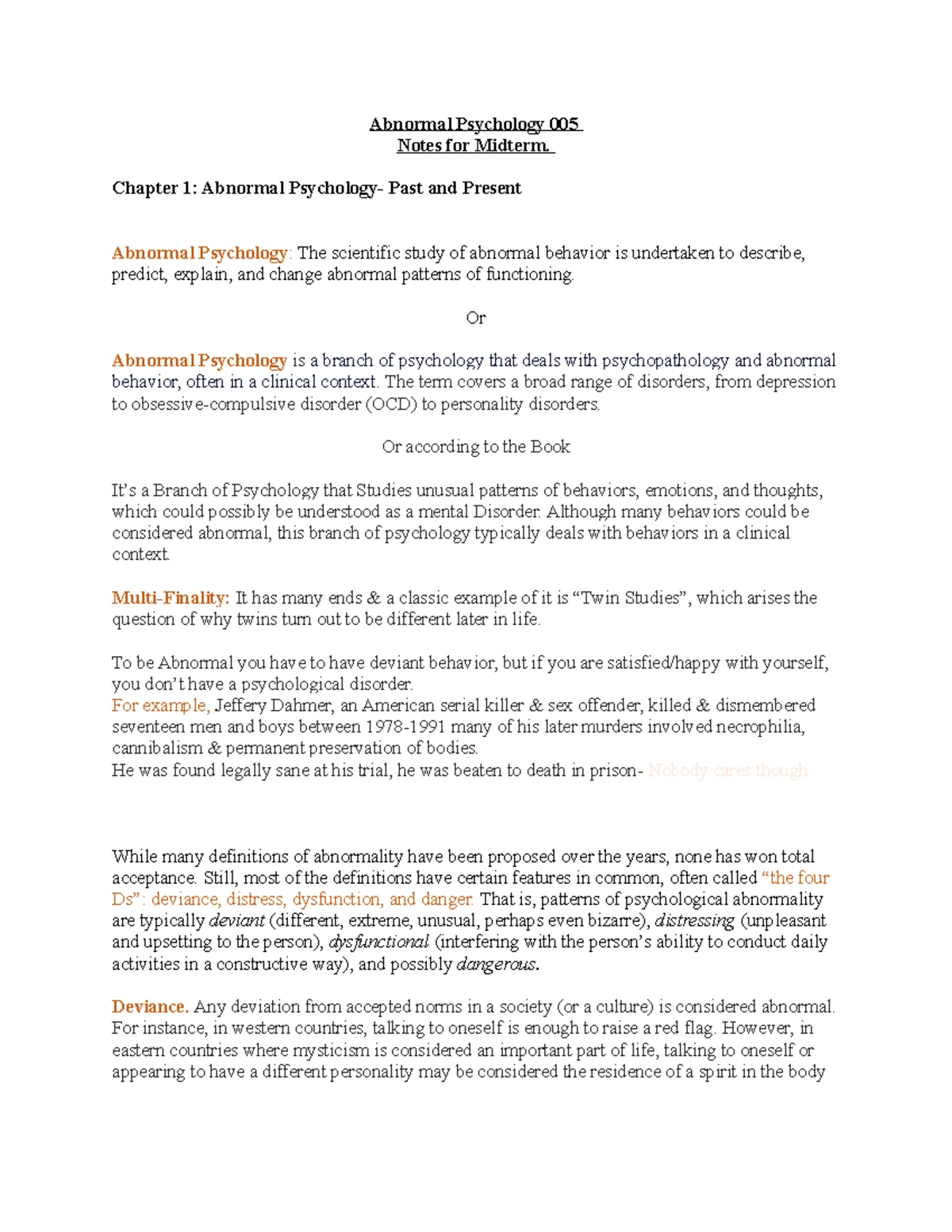 Chapter 6, study guide notes for mid term exam-abnormal psychology ...