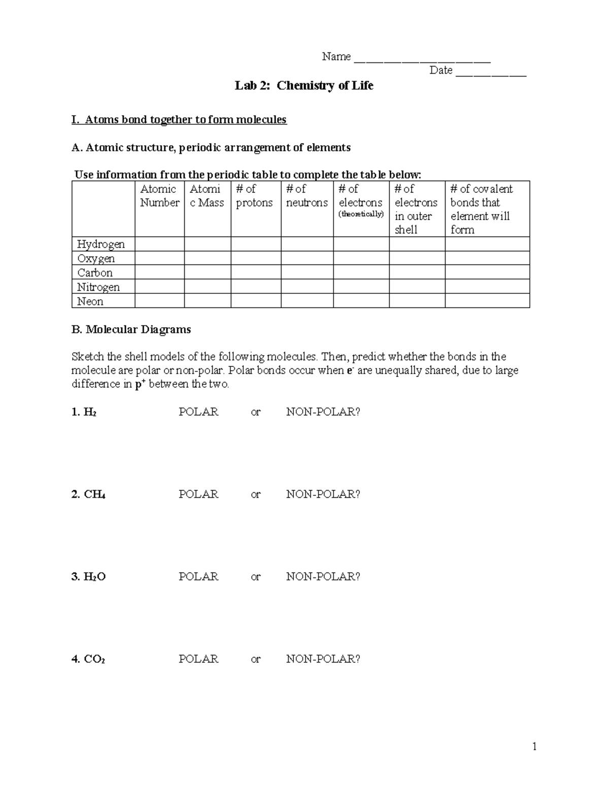 Lab 3: Basic Chemistry - Understanding Atoms, Bonds, and pH - Studocu