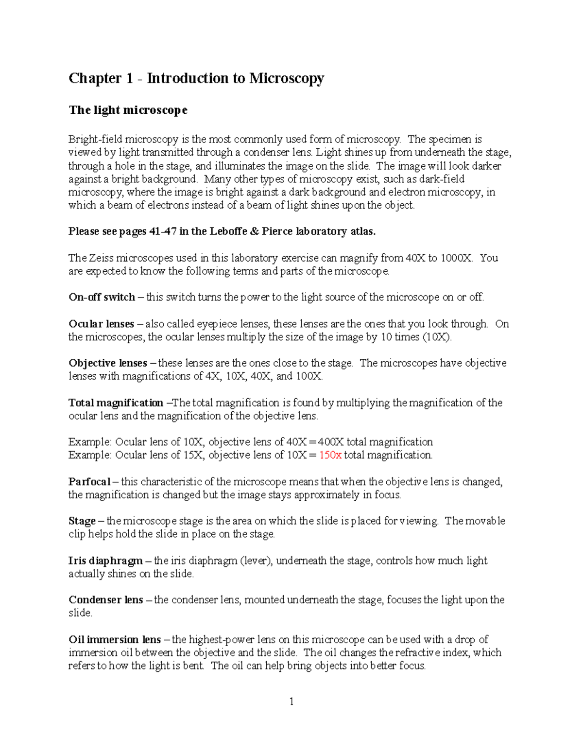 Introduction to Microscopy and Parts of a Microscope - Studocu