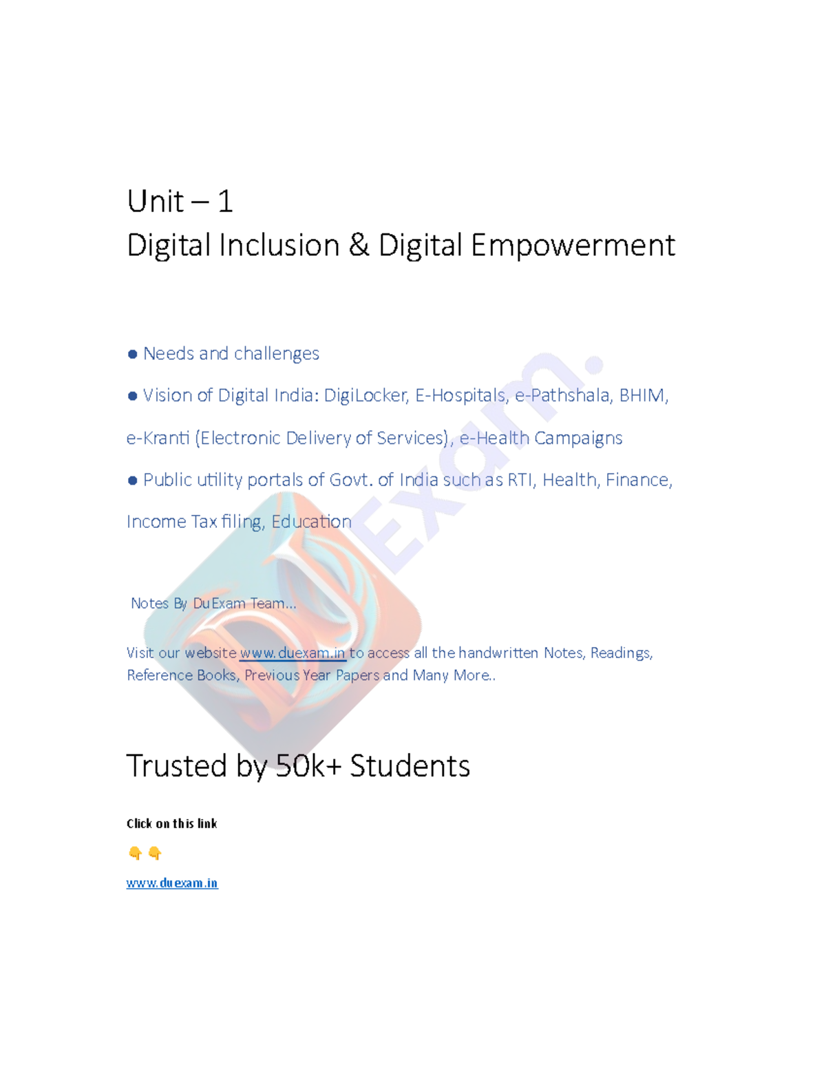 Digital Empowerment Notes Unit-1: Inclusion, Challenges & Initiatives ...