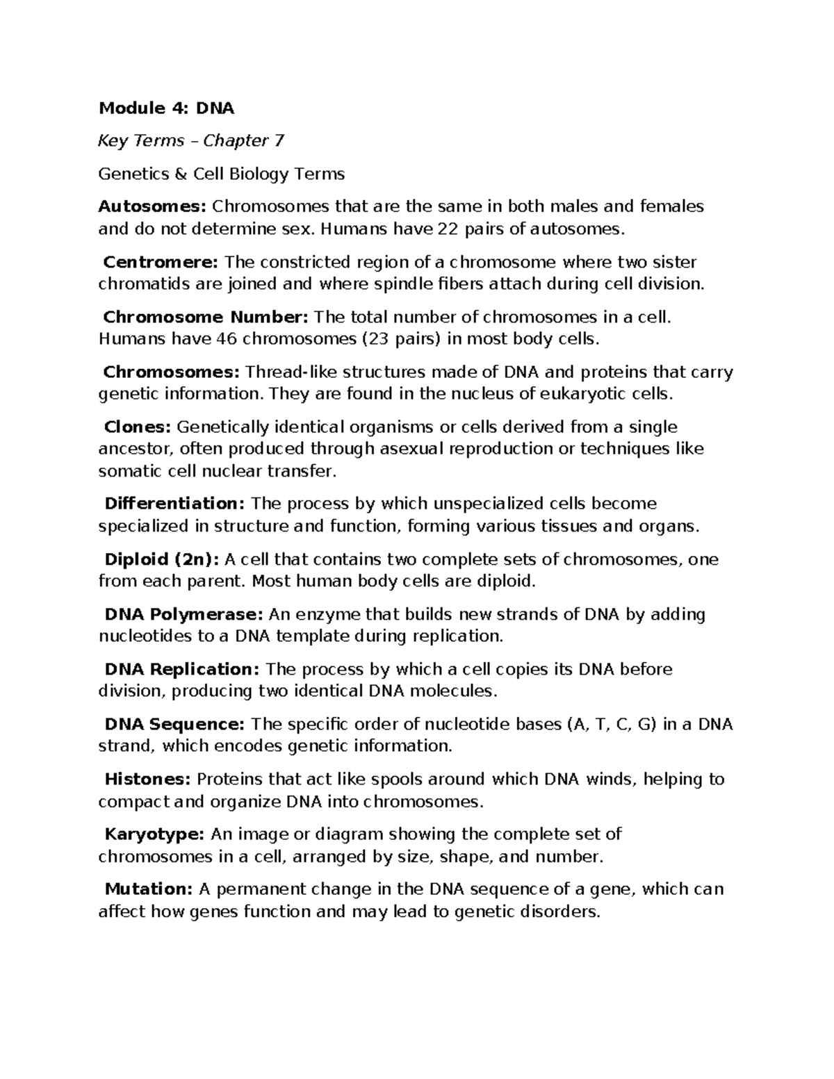 Key Terms and Concepts in Genetics & Cell Biology (Module 4) - Studocu