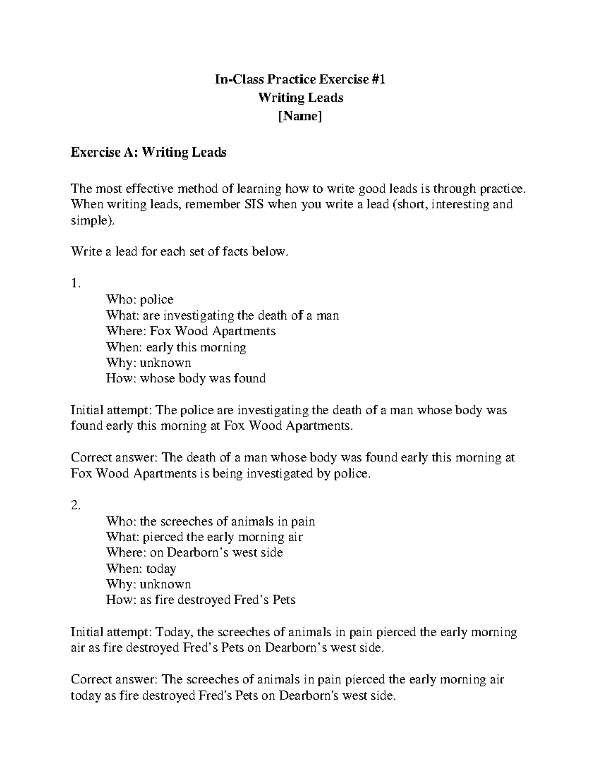 (CMST 141) Writing Effective News Leads: Practice Exercises - Studocu