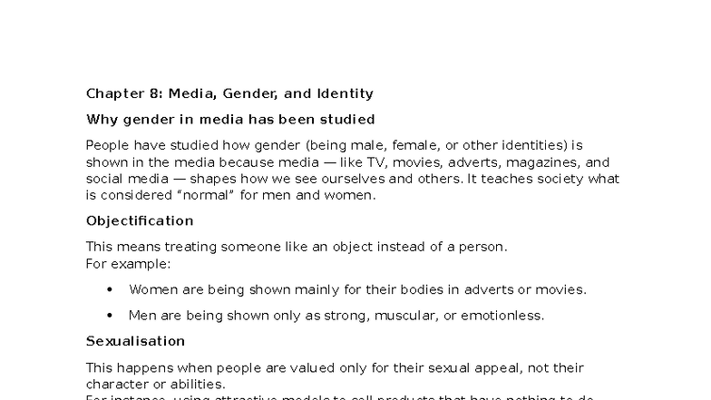 SPVV221 - Chapter 8: Media's Role in Gender & Identity - Studocu