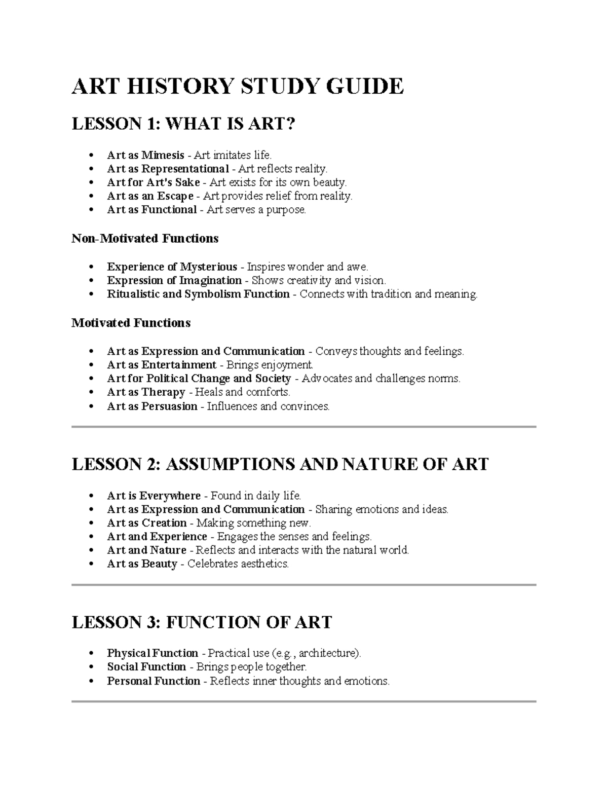 ART APP Study Guide - ART HISTORY STUDY GUIDE LESSON 1: WHAT IS ART ...