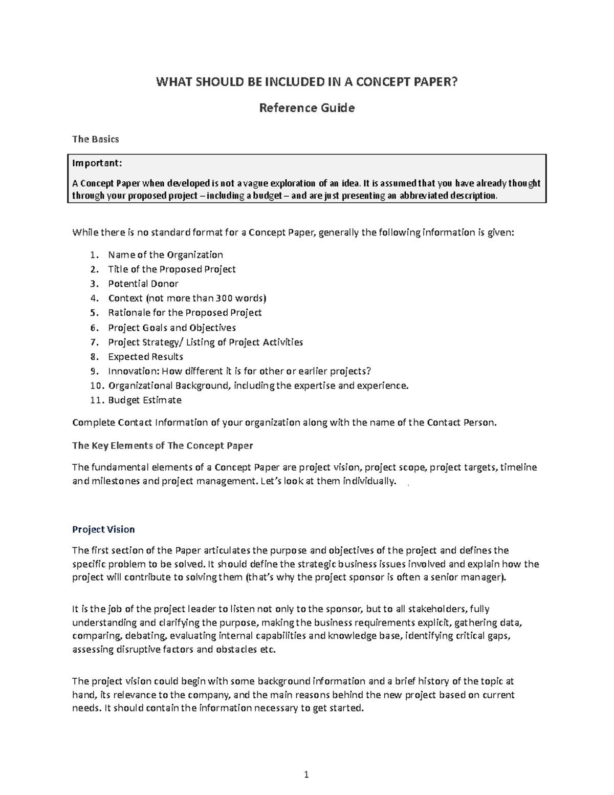 How to Write a Concept Paper Reference Guide - WHAT SHOULD BE INCLUDED ...
