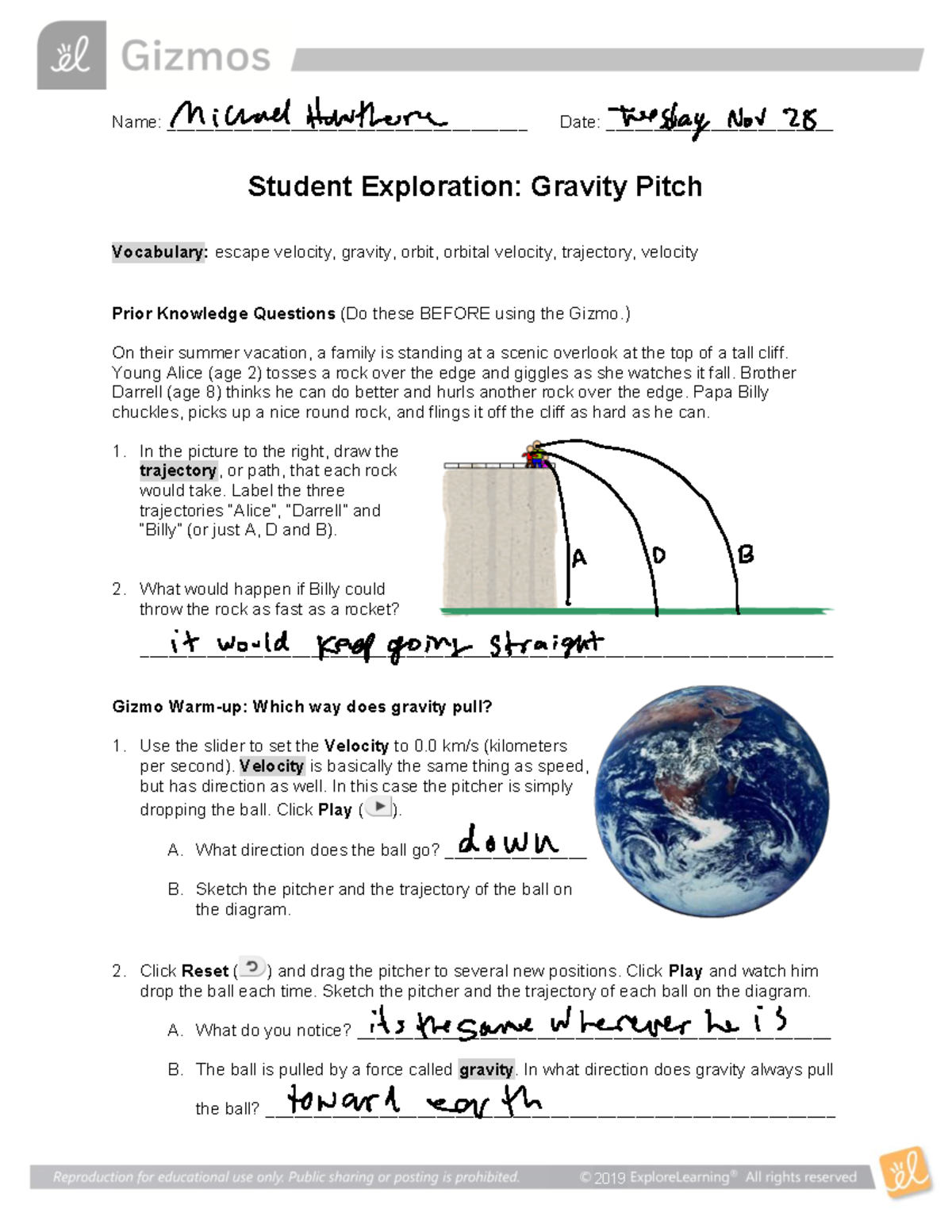 Gravity Pitch SE - Student Exploration Guide - Studocu