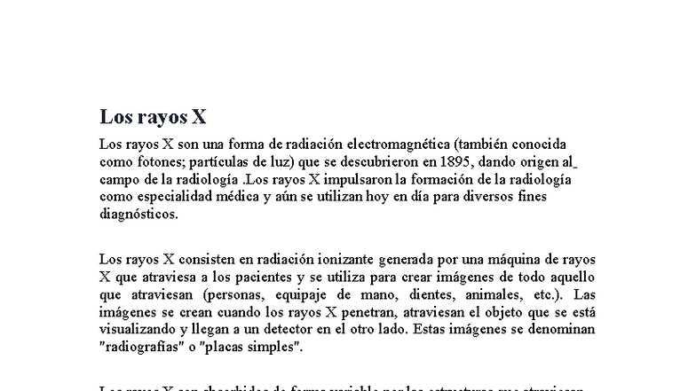 Los Rayos X: Información Esencial para el Examen de Radiología - Studocu