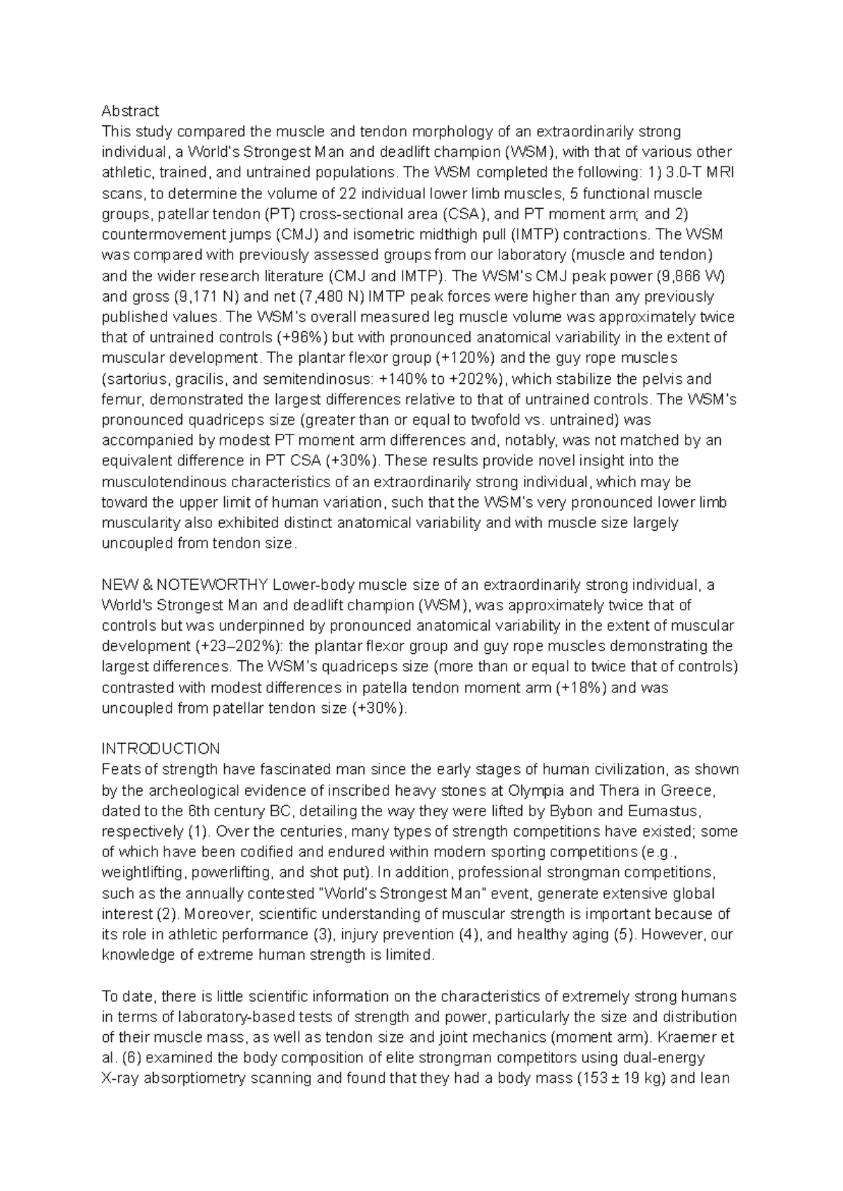 Muscle and Tendon Morphology of a Strongest Man (WSM) Champion - Studocu