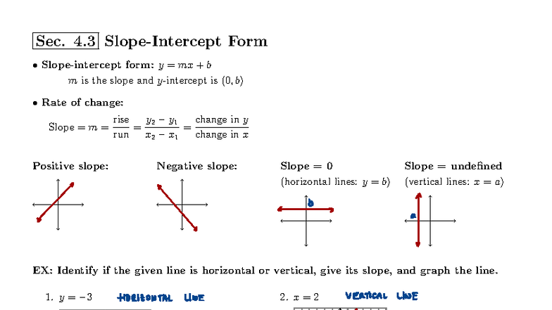 Slope-Intercept Form and Graphing Techniques - Math 101 Notes - Studocu