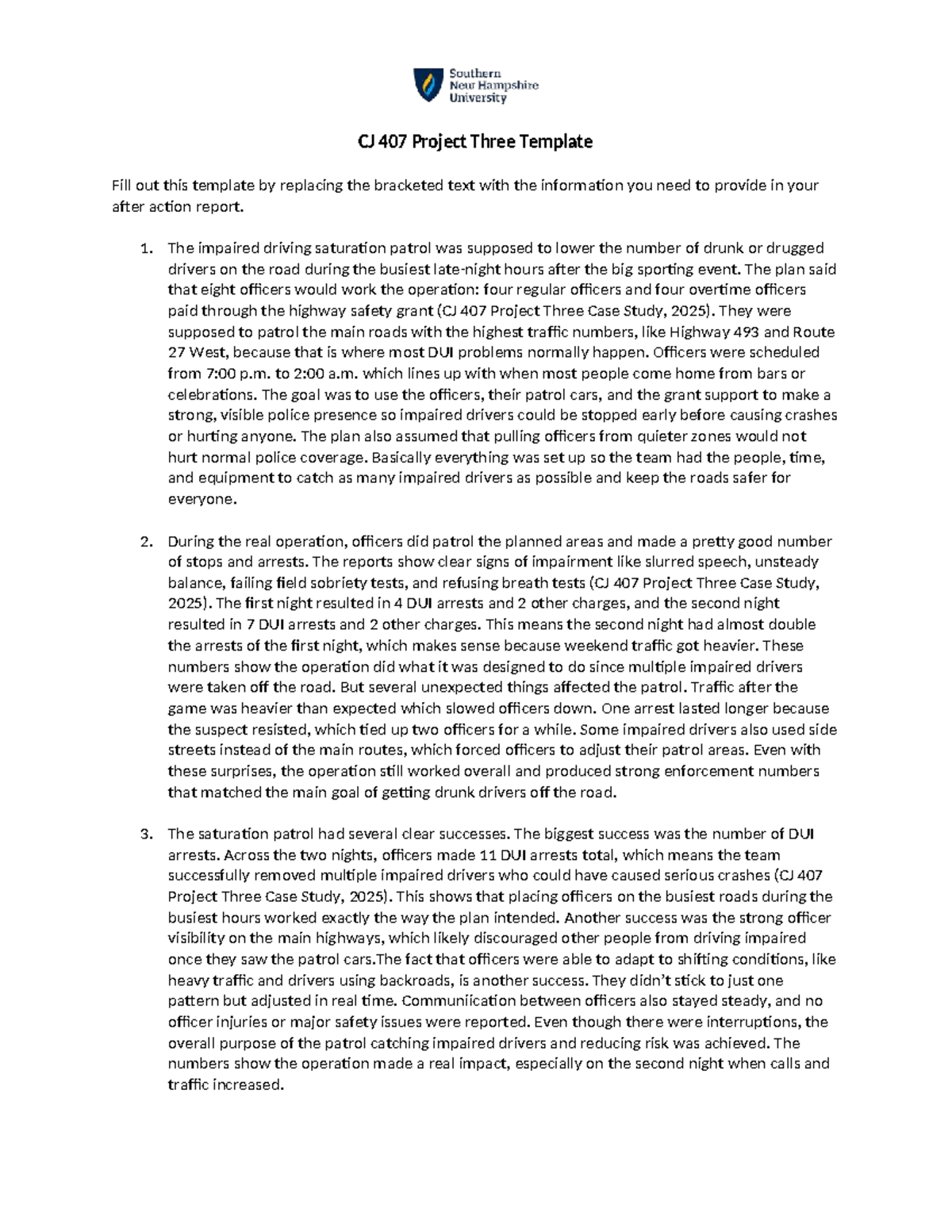 CJ 407 Project Three Case Study: Impaired Driving Patrol Analysis - Studocu