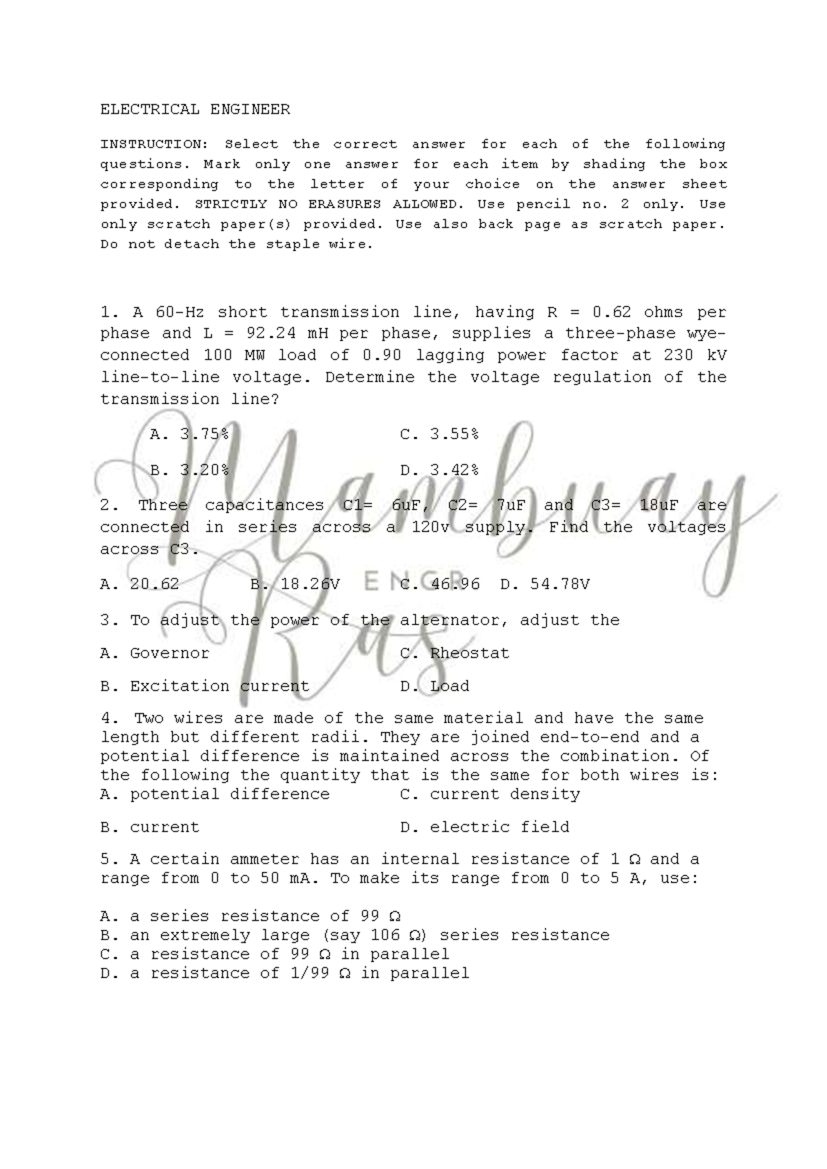 Electrical Engineering Reviewer Questions (EE 101) - Studocu