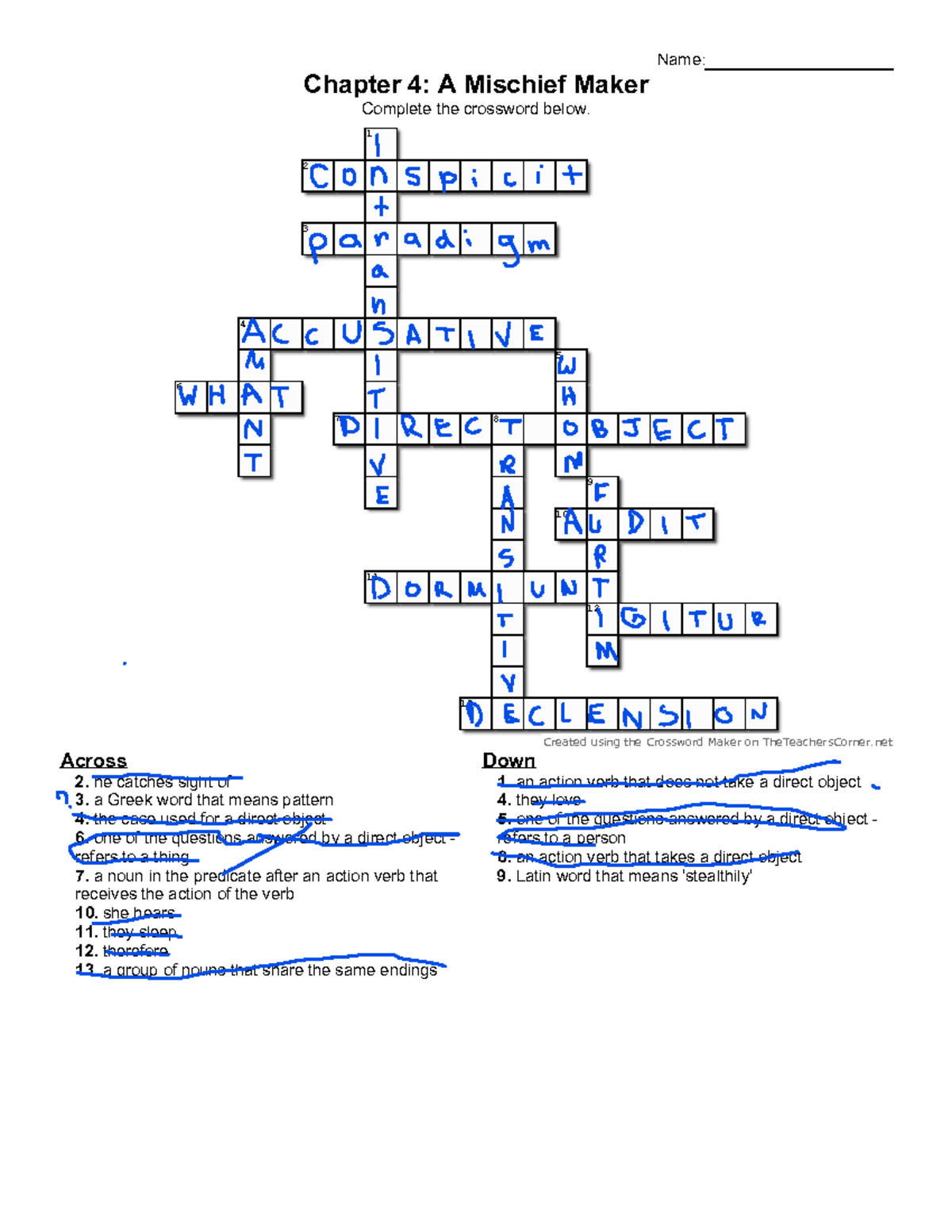 Chapter 4: Latin Crossword Puzzle on Direct Objects and Verbs - Studocu