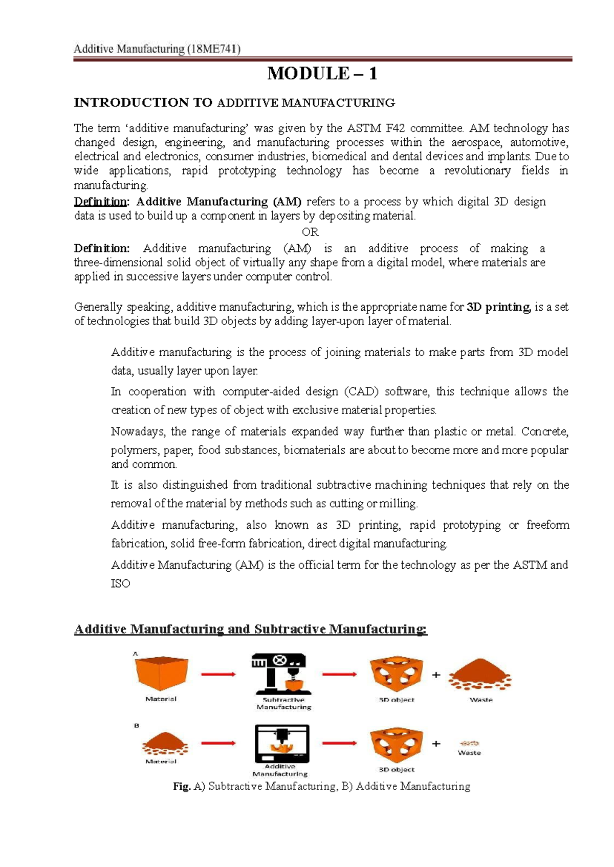 Additive Manufacturing Overview - 18ME741 Module 1 Notes - Studocu