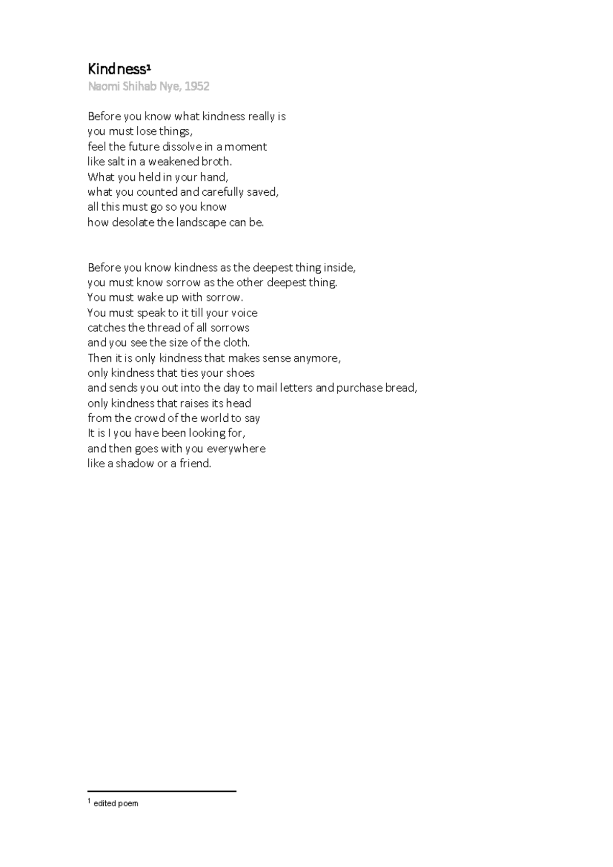 Compassion Response to Trauma: Kindness Poem Analysis - Studocu