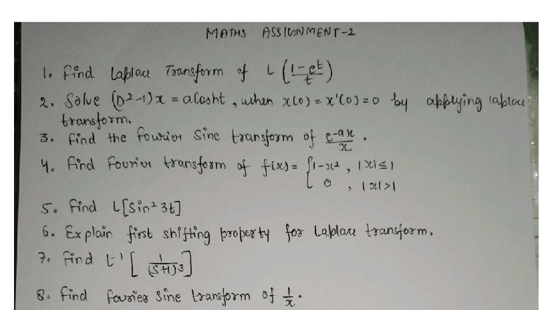 MATHS 1: Laplace & Fourier Transforms Assignment 2 - Studocu