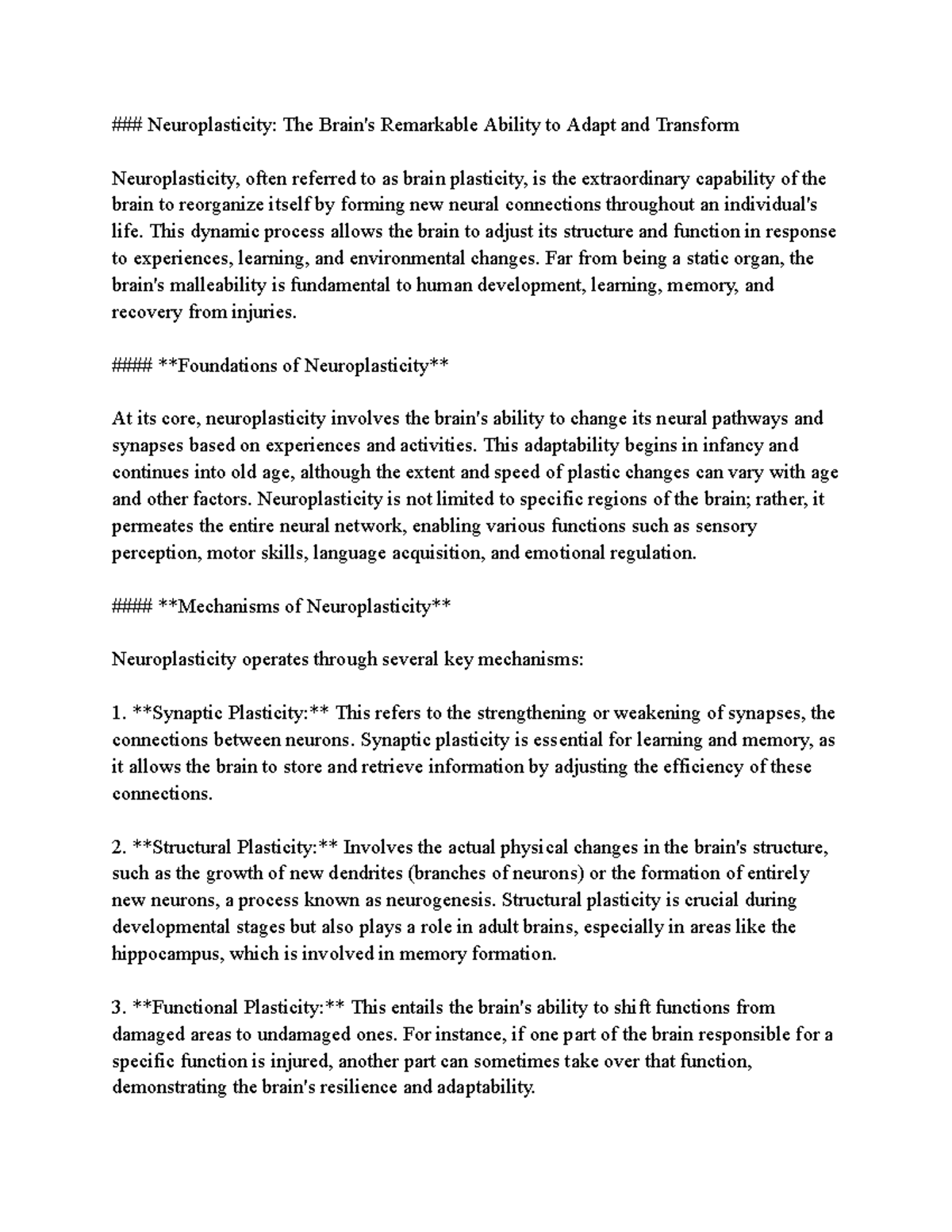 Neuroplasticity - This dynamic process allows the brain to adjust its ...