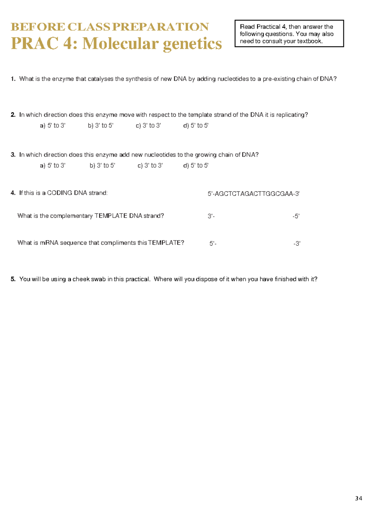 BIOL1020 Practical 4 - Understanding PCR & DNA Replication - Studocu