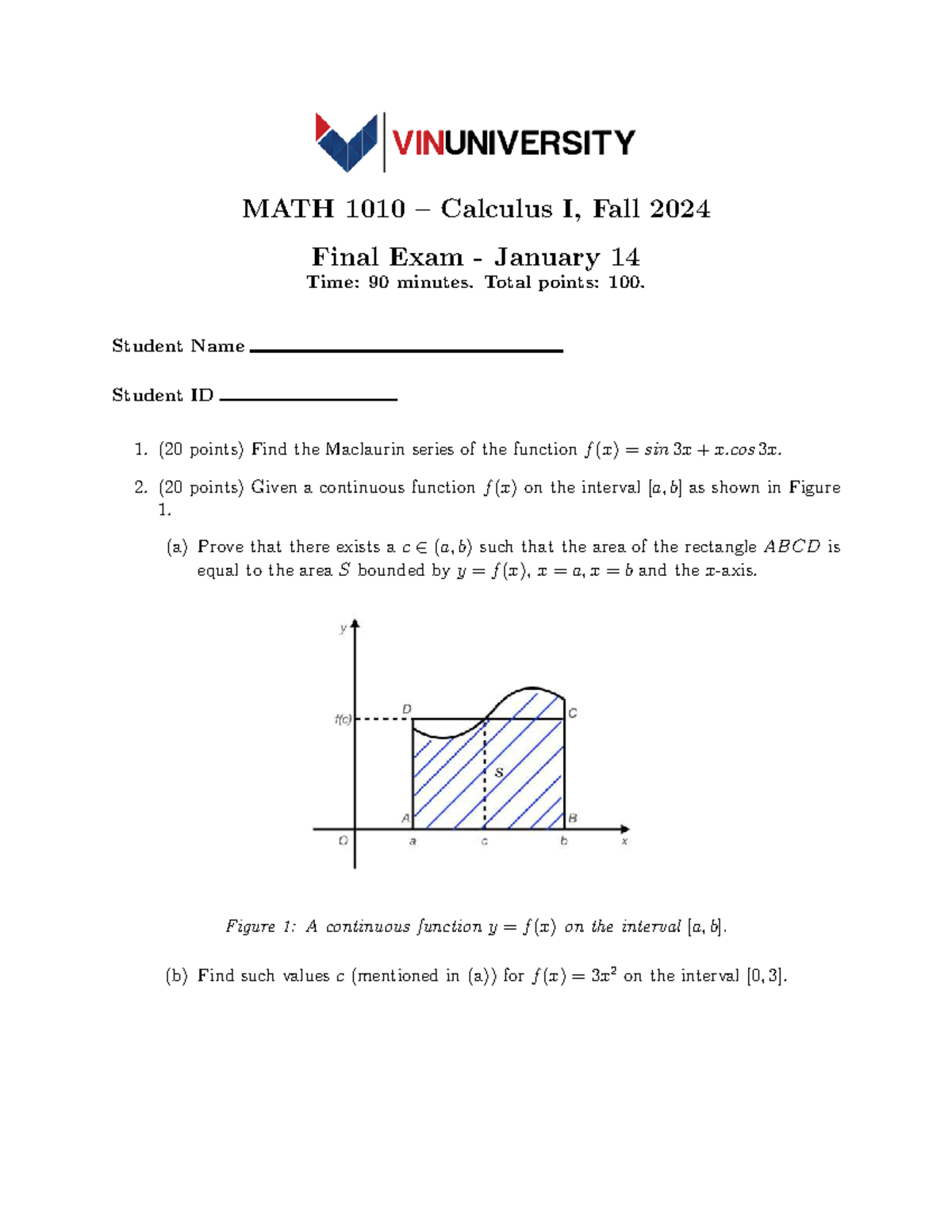 MATH 1010 Calculus I Fall 2024 Final Exam Review Notes - Studocu