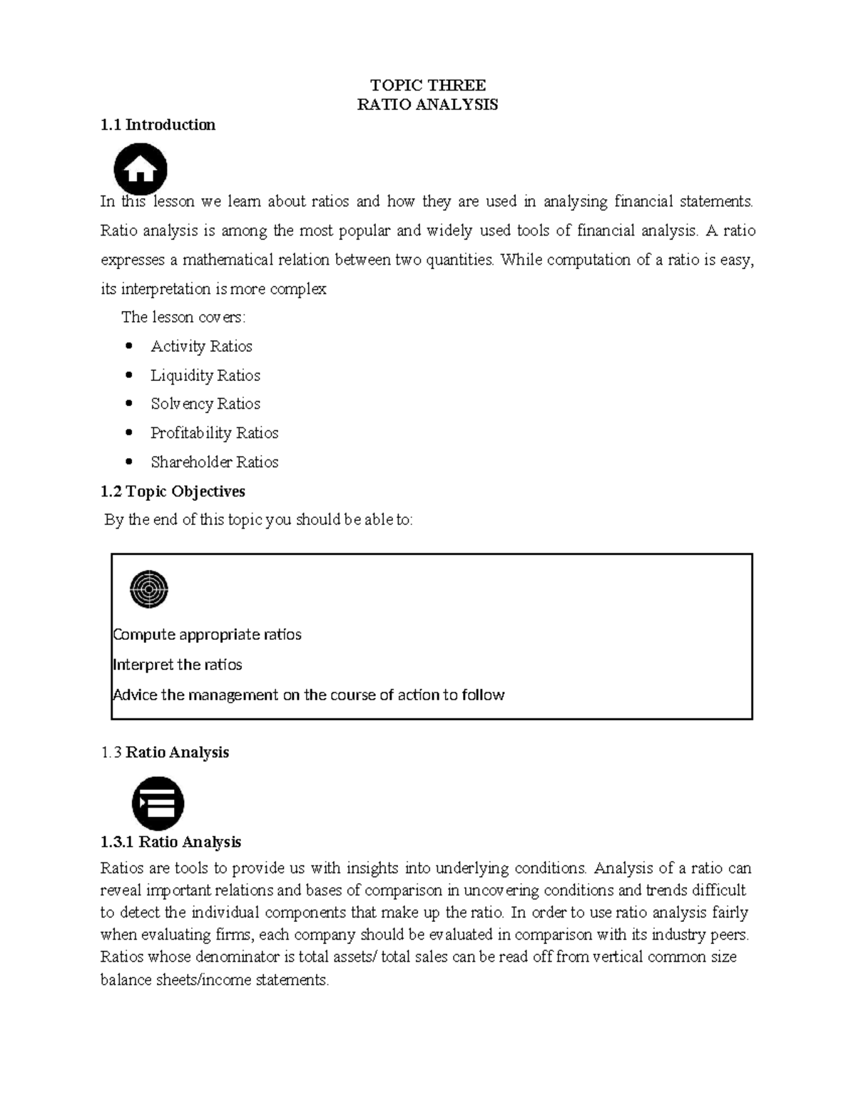 Topic Four Ratio Analysis - 1 Introduction TOPIC THREE RATIO ANALYSIS ...