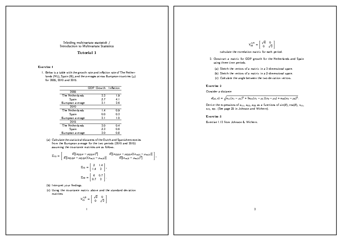 Multivariate Statistics Tutorials (Course Code: MSTAT) - Studeersnel