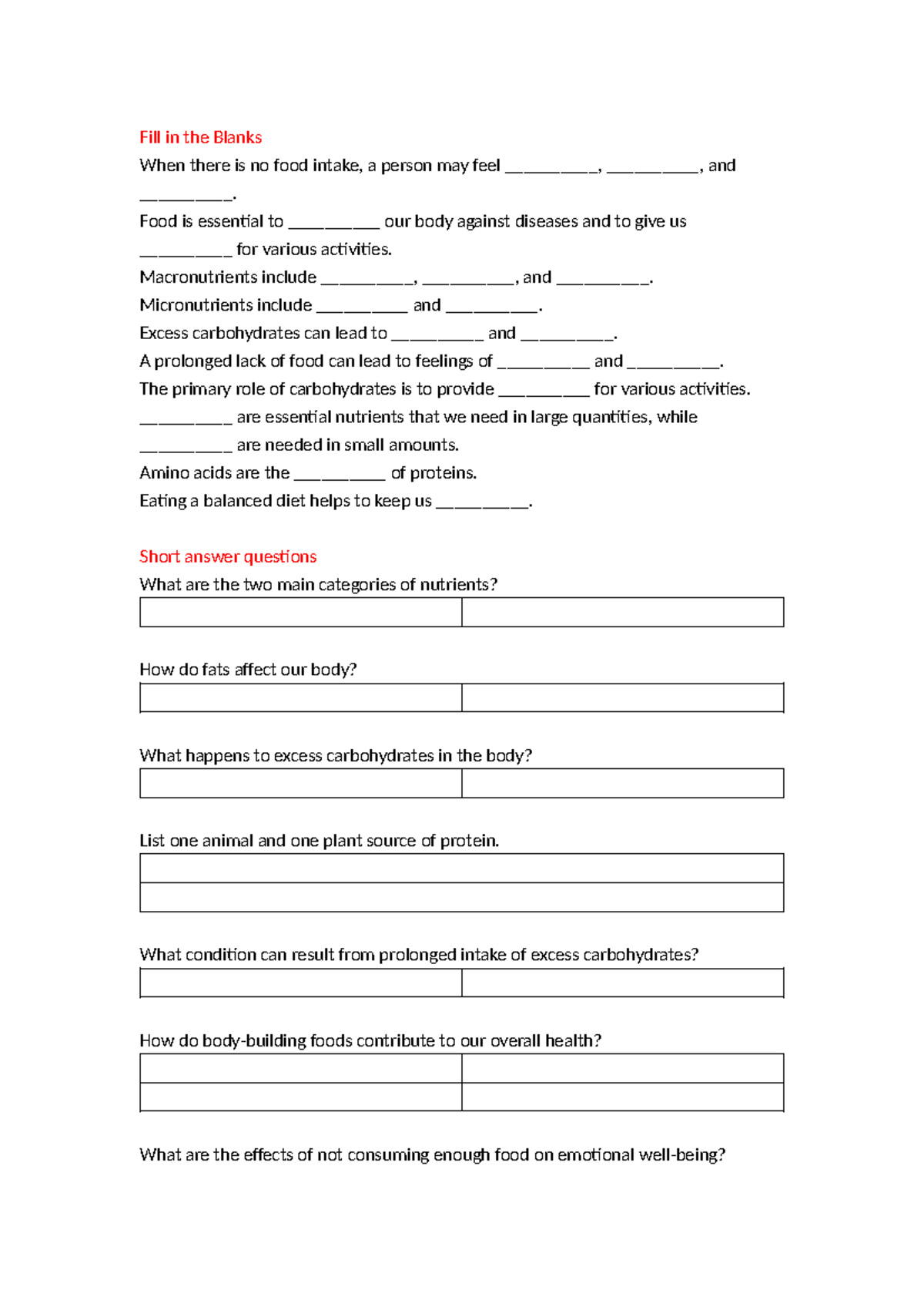 Nutritional Essentials: Fill in the Blanks for Health and Well-being ...