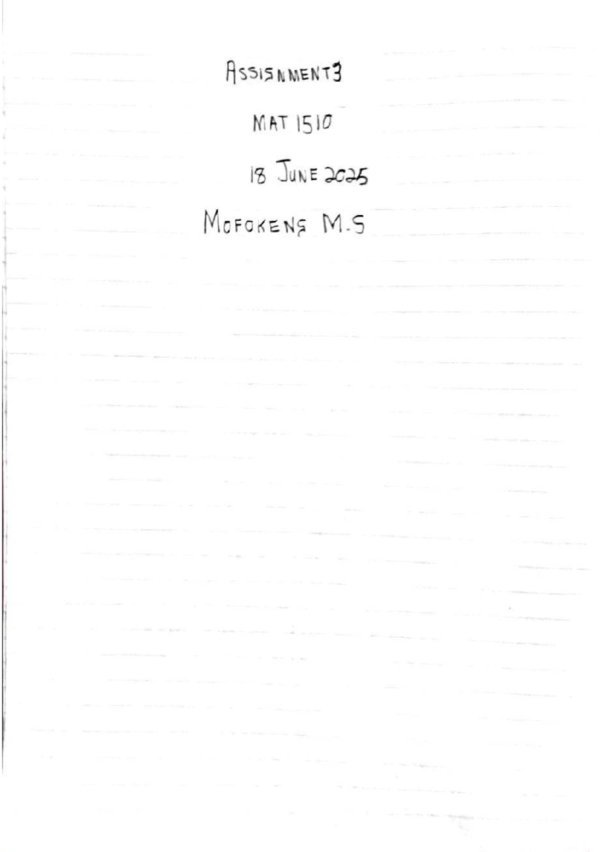 Assignment 3 Notes for MAT 1510 - June 18, 2025 - Studocu