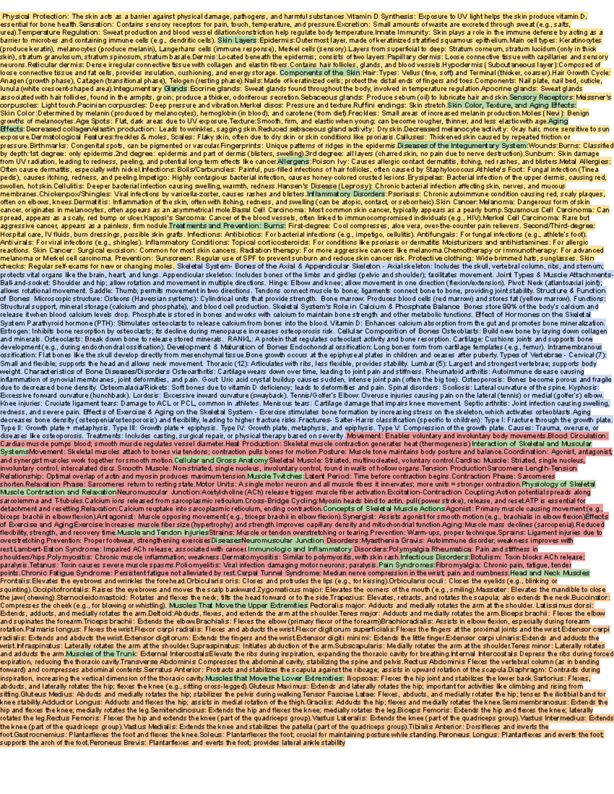 Anatomy and physiology Scioly cheat sheet - Physical Protection: The ...