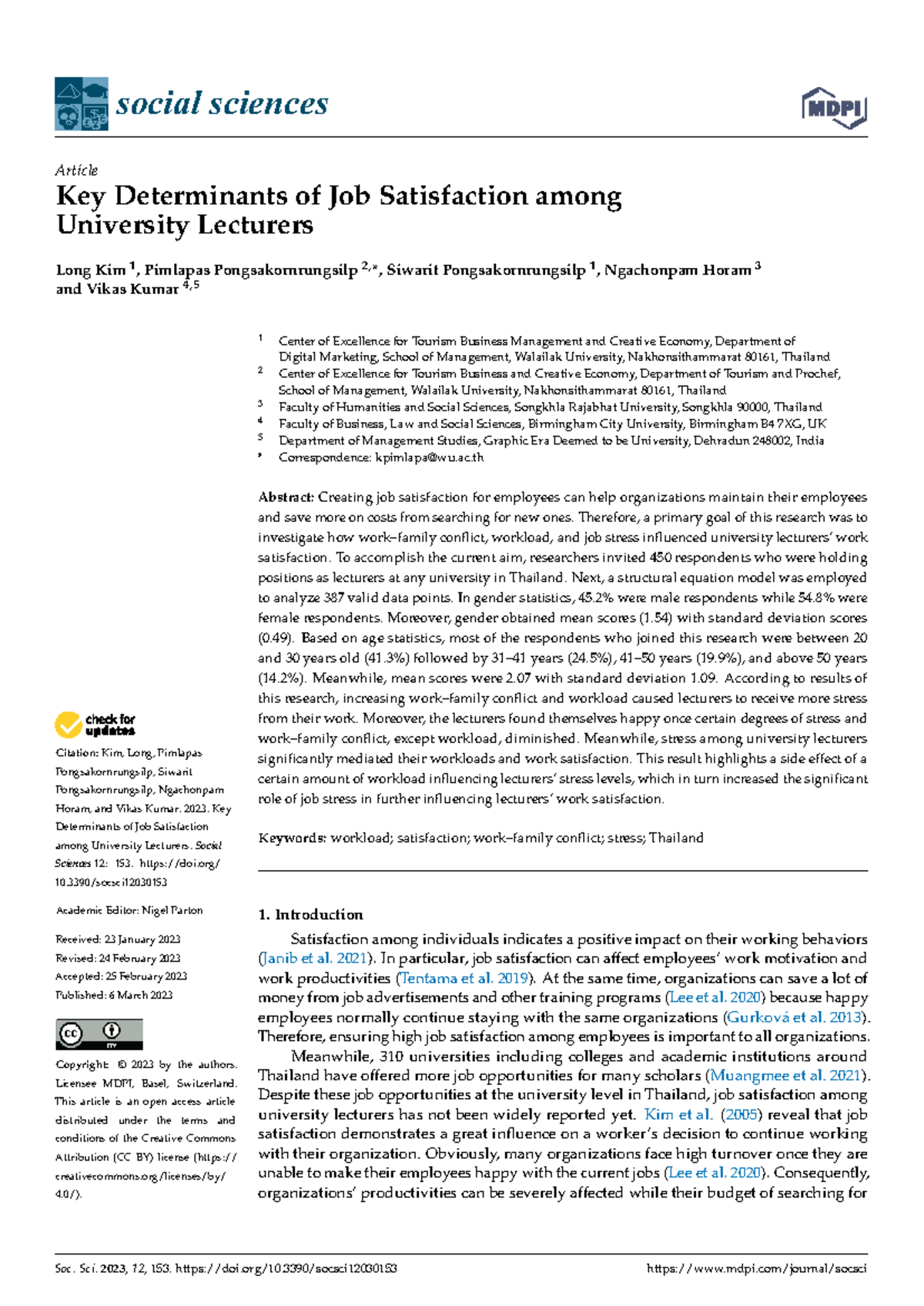 Socsci 12 00153 - Key Determinants of Job Satisfaction in University ...