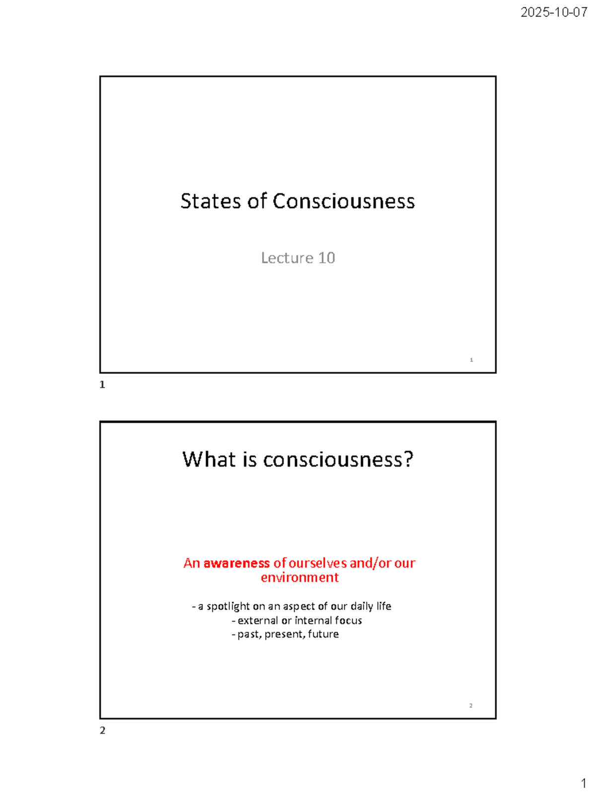 Lecture 10: Understanding States of Consciousness - Studocu