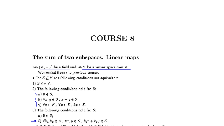 Course 8: Complete Notes on Subspaces and Linear Maps - Studocu