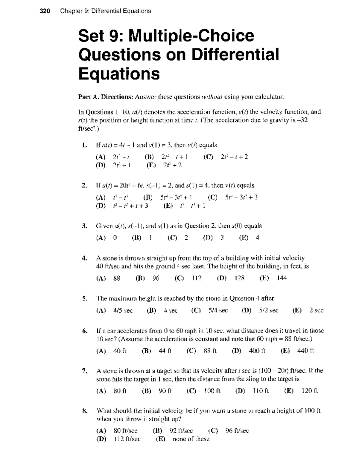 Multiple Choice Practice on Differential Equation - 320 Chapter 9 ...